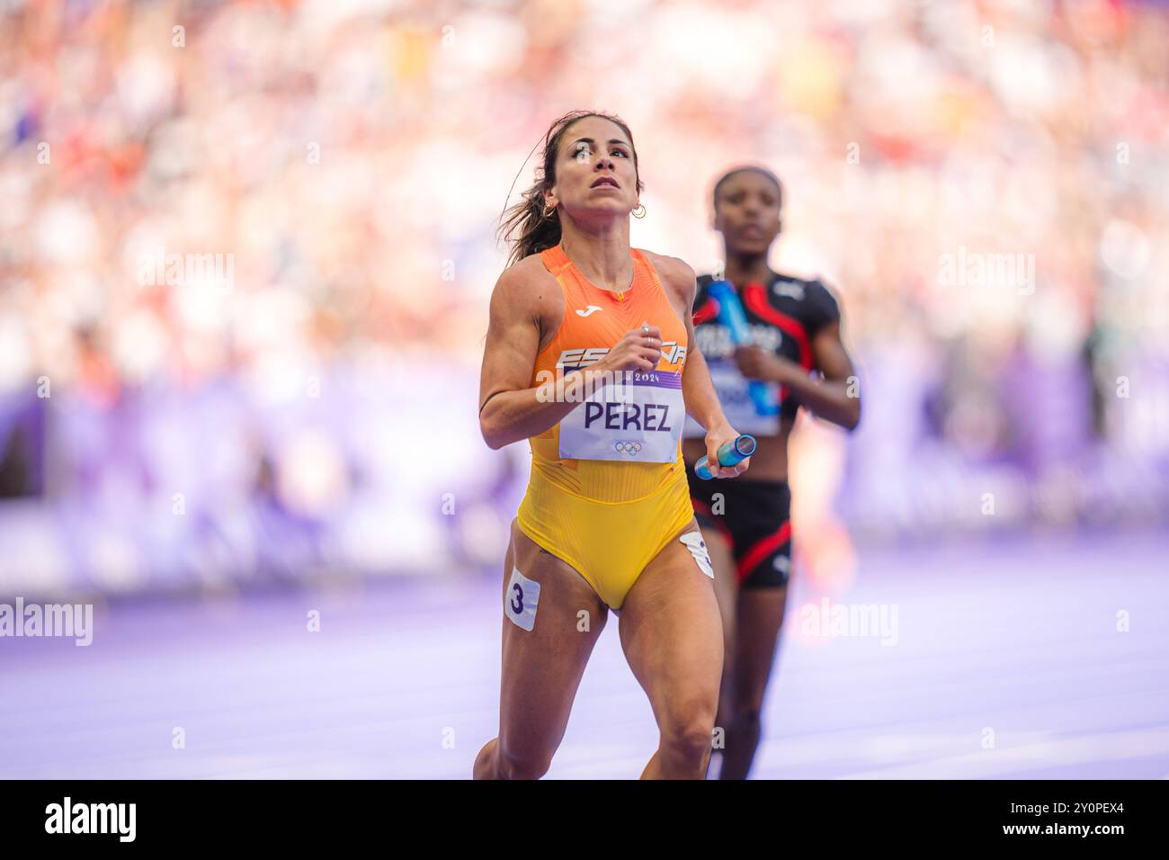 Maribel Perez participating in the 4x100 meters relay at the Paris 2024 ...
