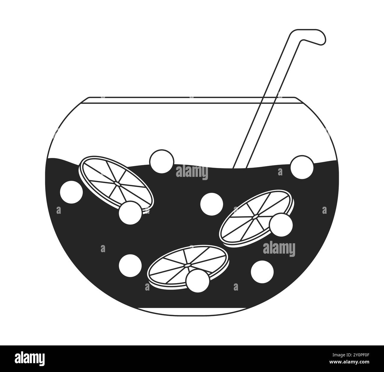 Glass punch bowl with ladle black and white 2D line object Stock Vector ...