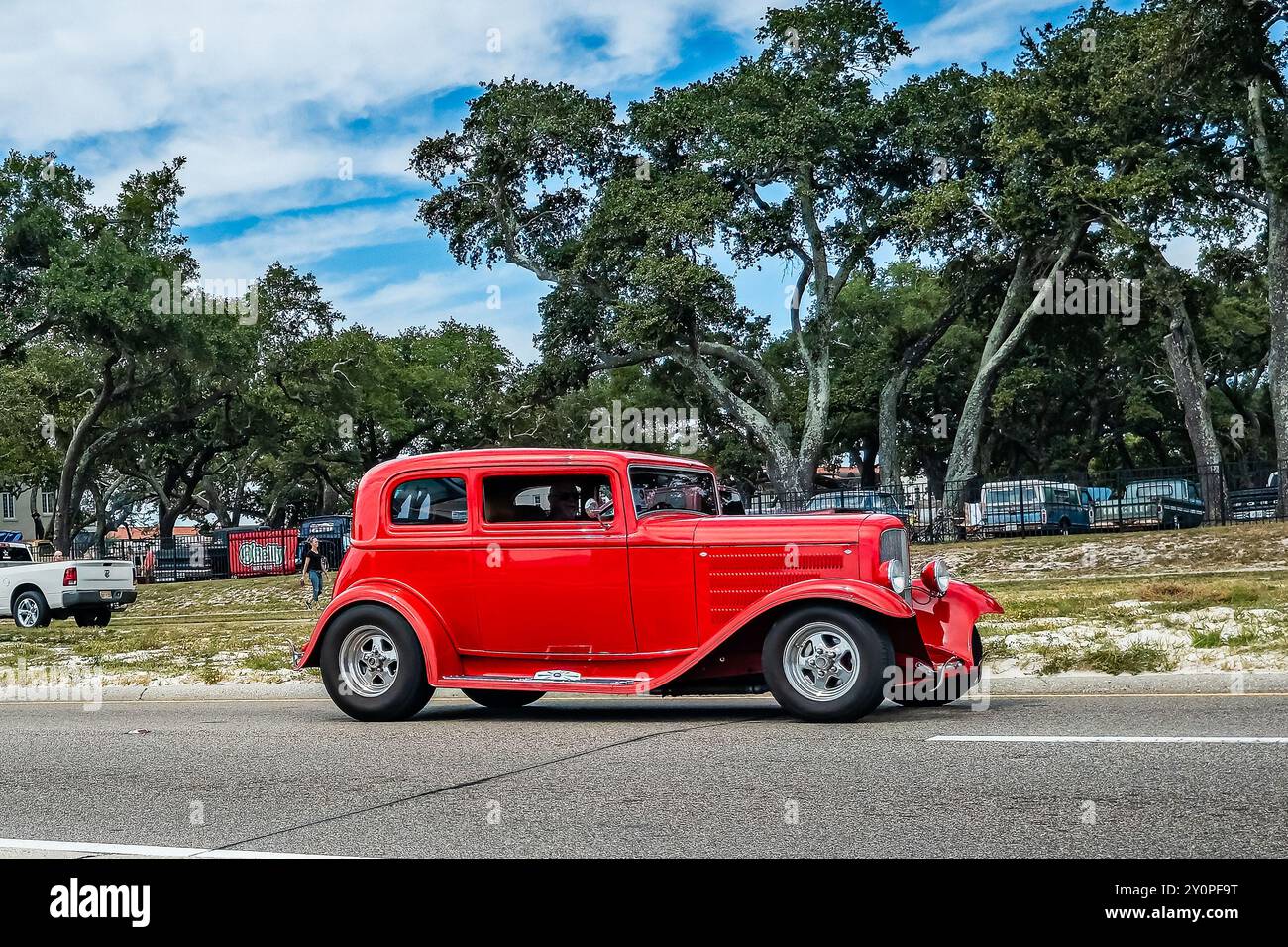 Gulfport, MS - October 07, 2023: Wide angle side view of a 1932 Ford ...