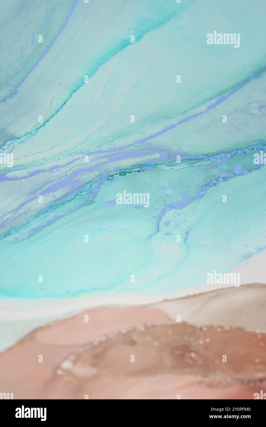 Abstract fluid art showcasing shades of turquoise and soft peach ...