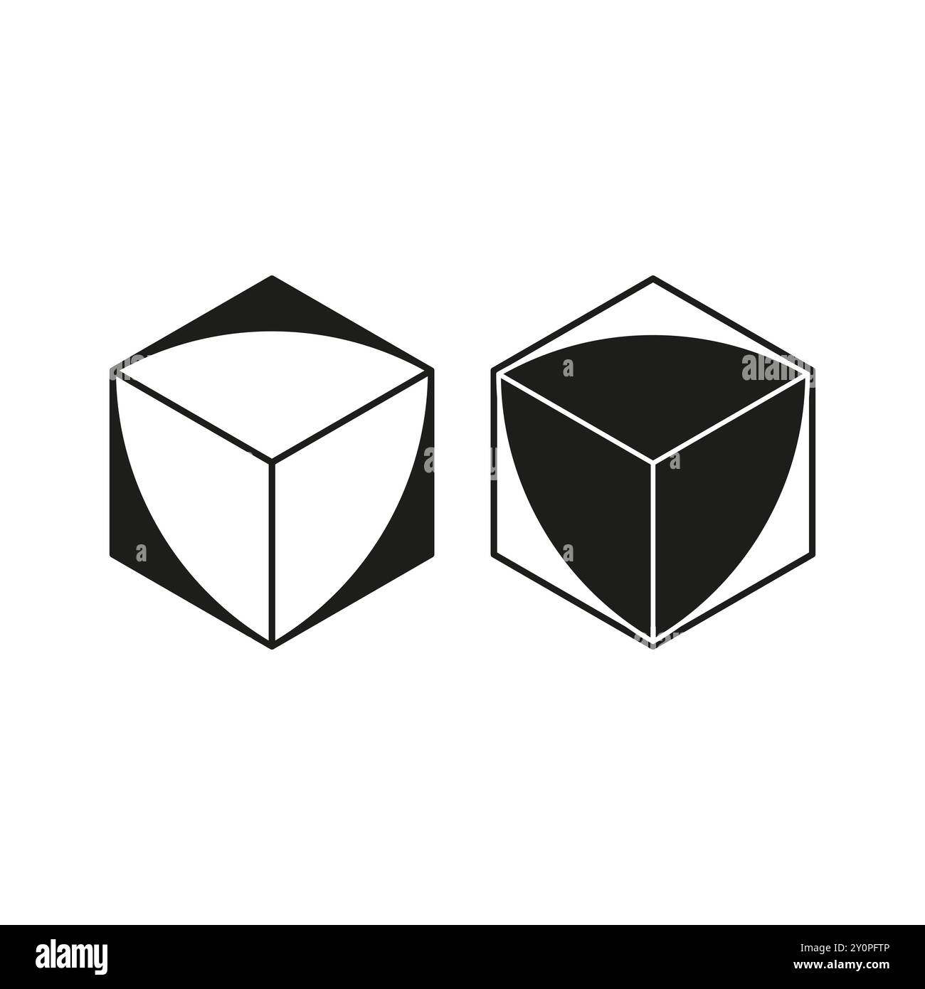 Geometric cube icons. Abstract 3D shapes. Black and white vector ...