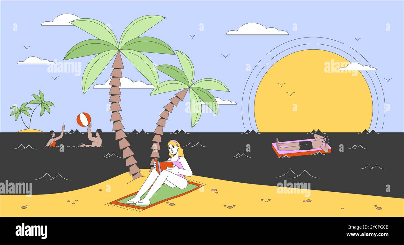 Woman reading on beach illustration hi-res stock photography and images ...