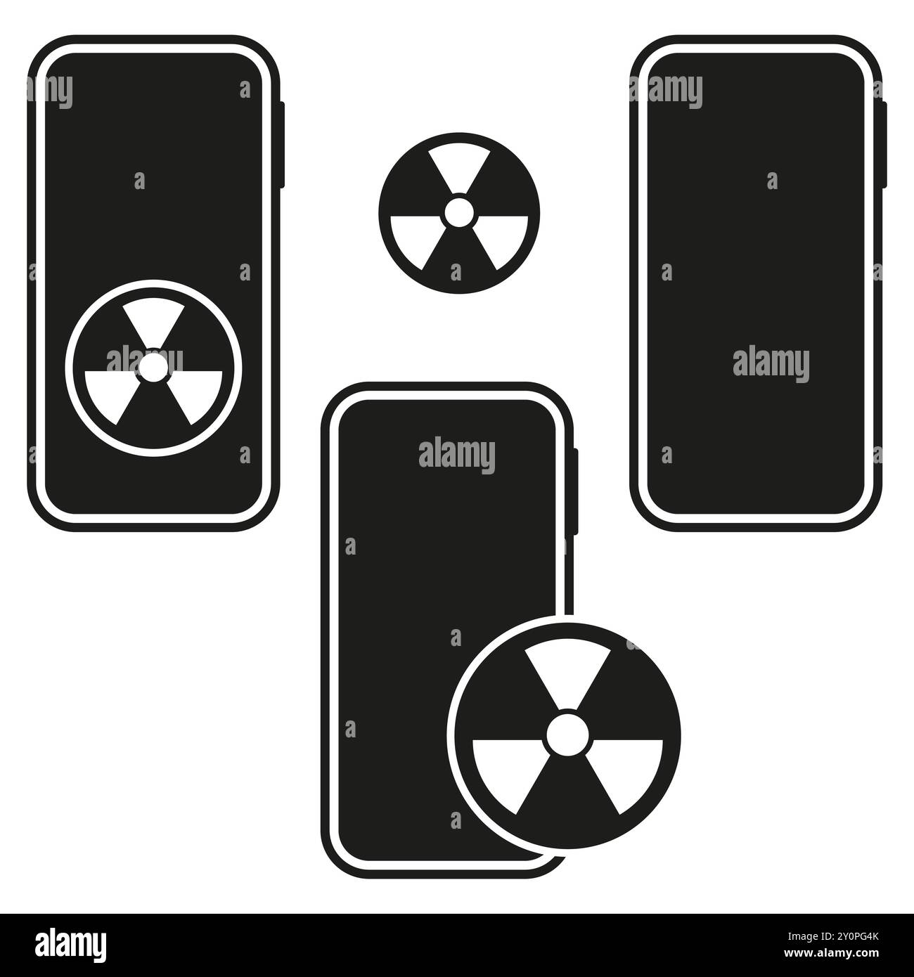 Radiation warning icon. Smartphone symbol with danger sign. Nuclear ...