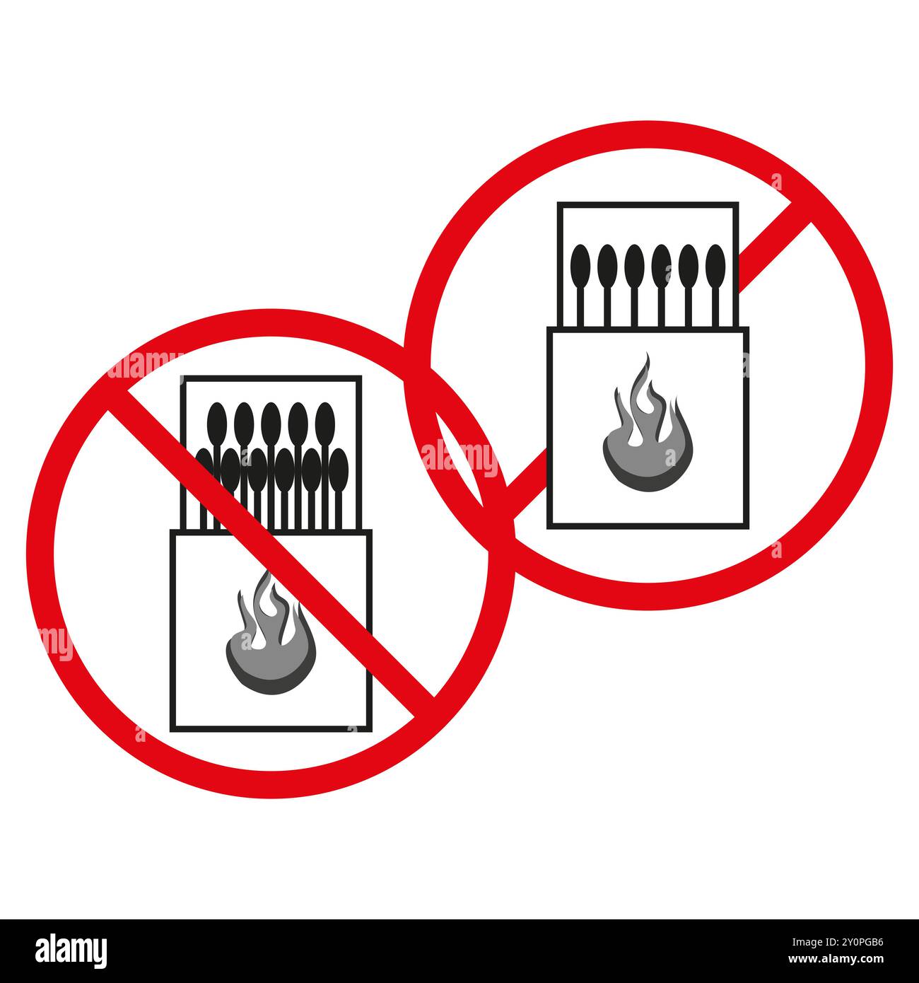 Matchbox prohibition symbol. Red circle with flame icon. Fire safety ...