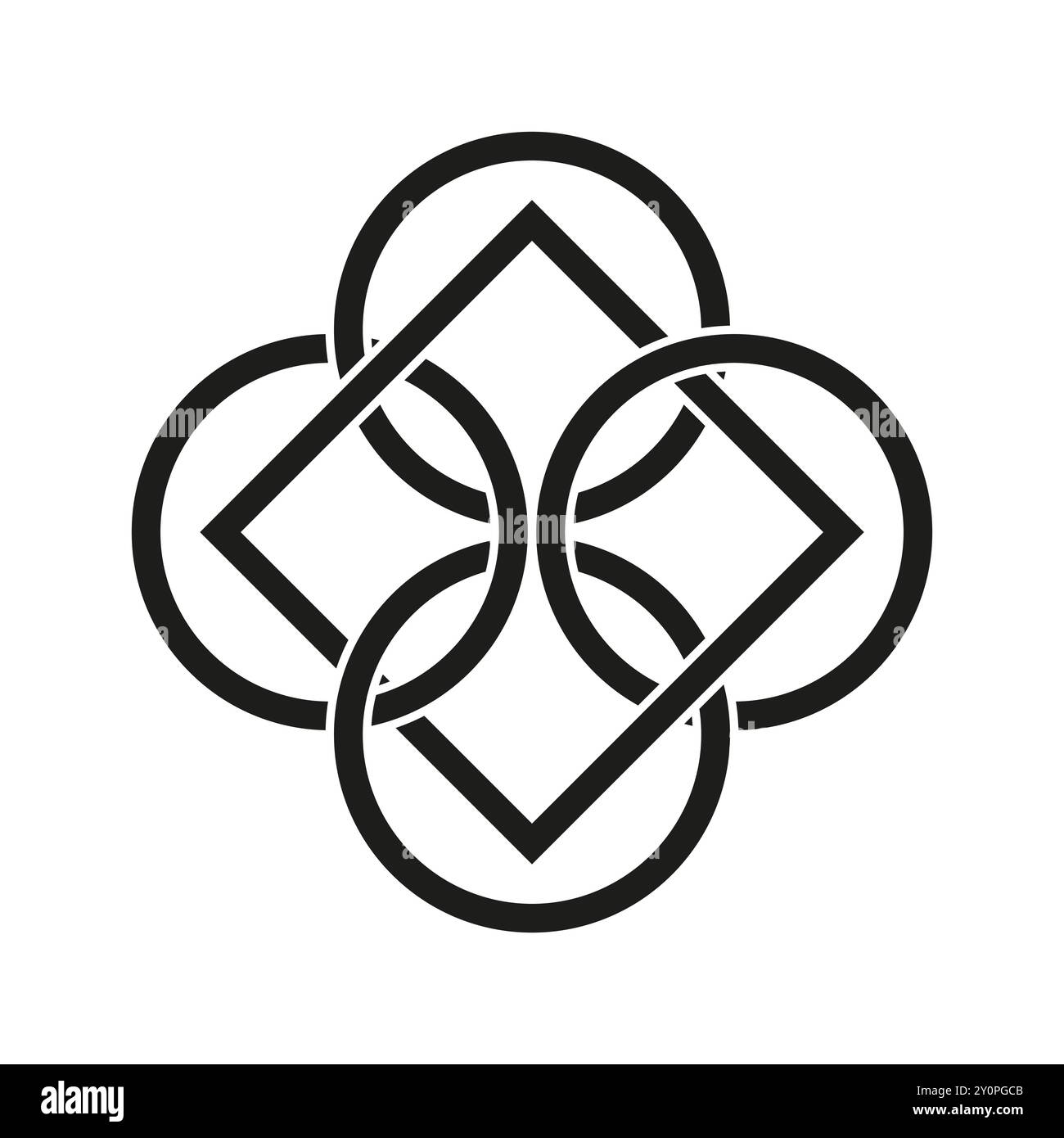 Abstract geometric icon. Intersecting circles and diamonds. Minimalist ...