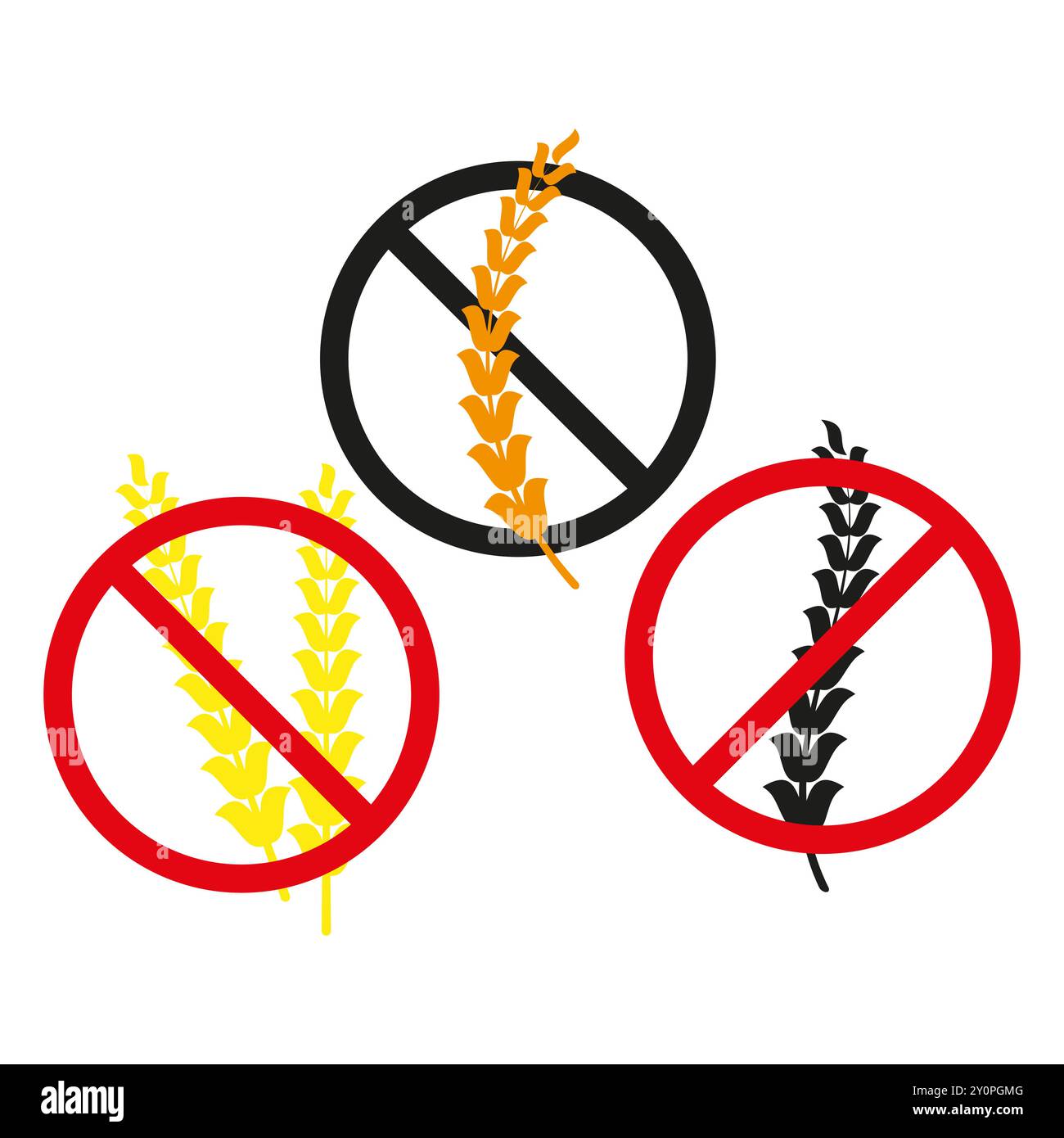 No wheat icon. Grain prohibited sign. Allergy warning symbol. Colorful ...