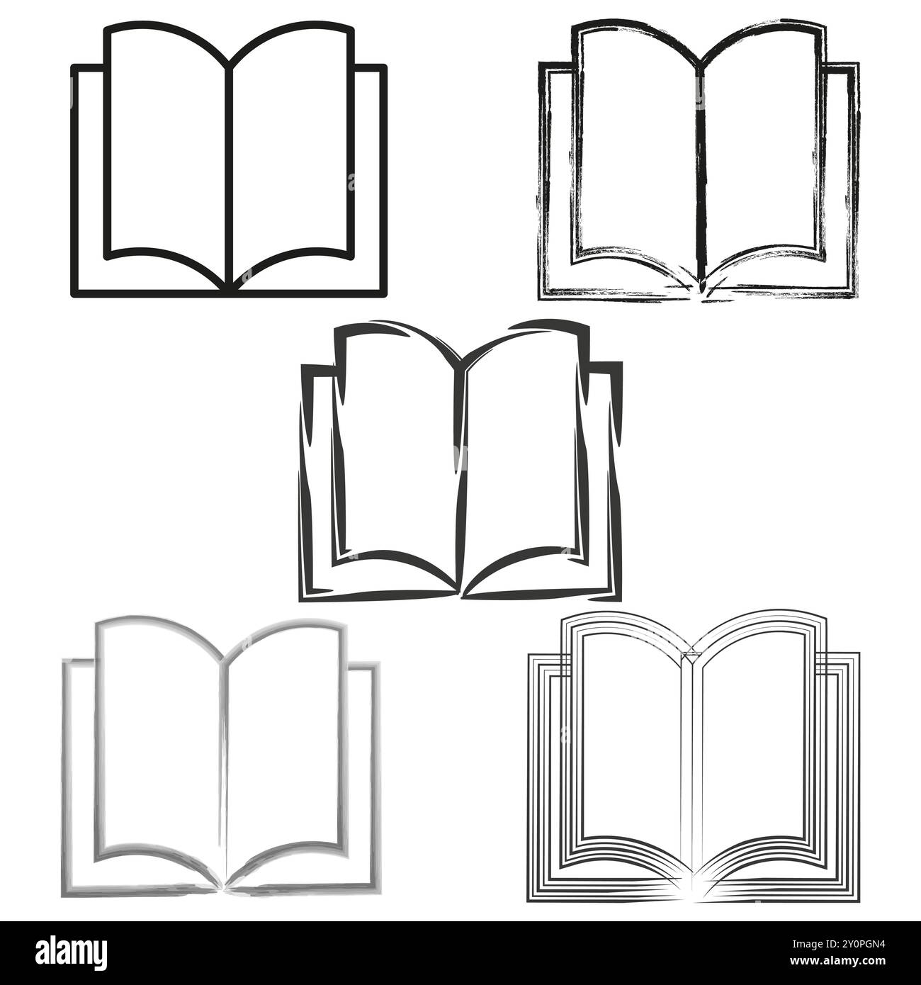 Open book icon. Sketch style books. Abstract outline drawings. Vector ...