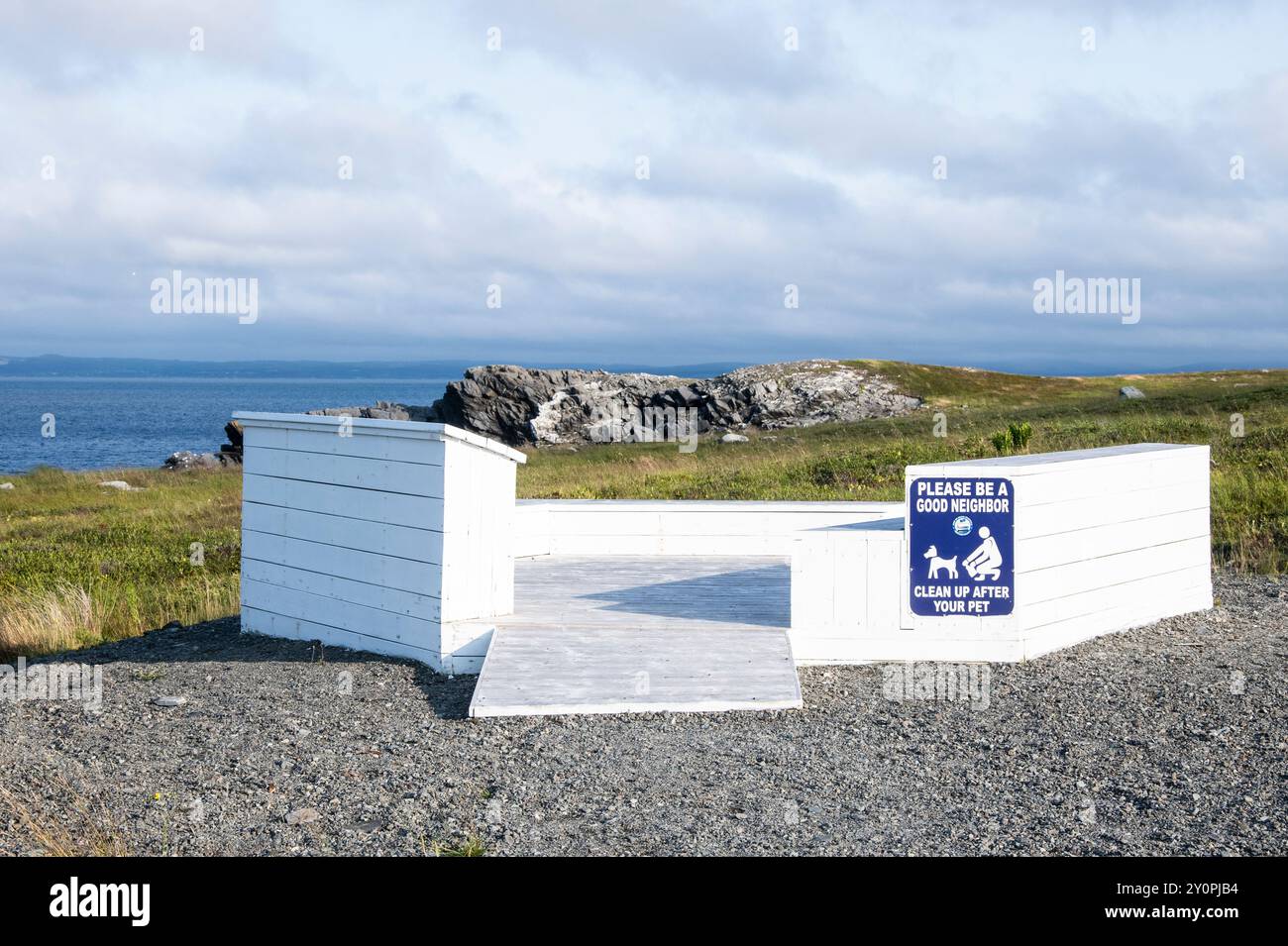 White wooden bench at Green Point Lighthouse in Port de Grave ...