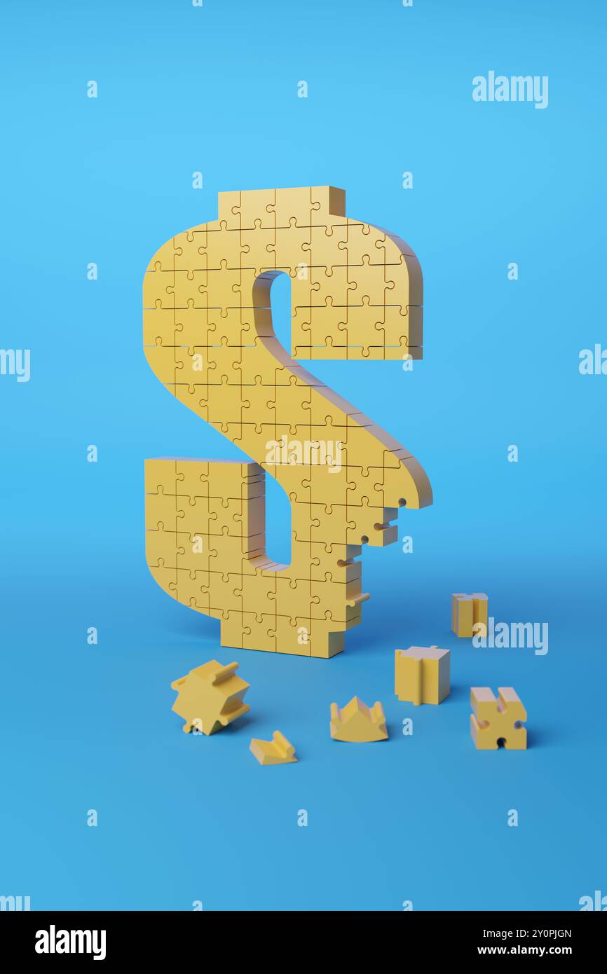 Dollar sign shaped puzzle with loose pieces. 3d illustration Stock ...