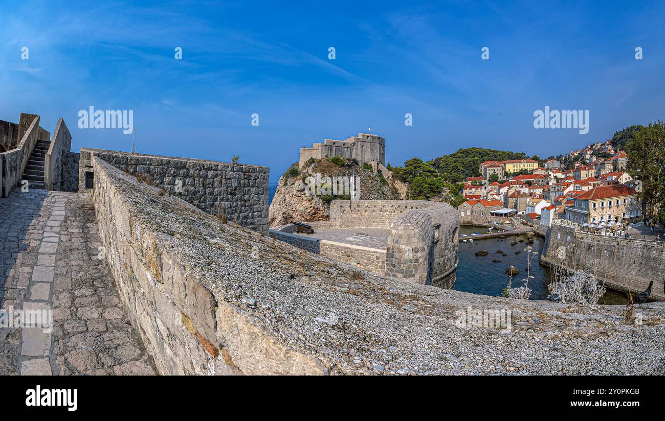 Dubrovnik, Croatia, old town from the height of medieval fortress walls ...