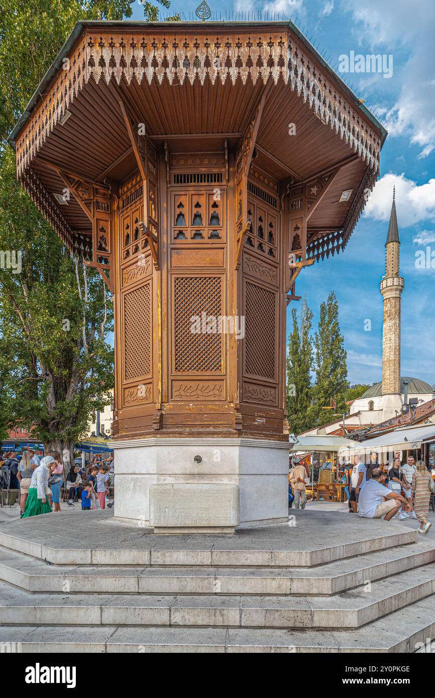 SARAJEVO, BOSNIA AND HERZEGOVINA - AUGUST 24, 2024: The famous Sebilj ...