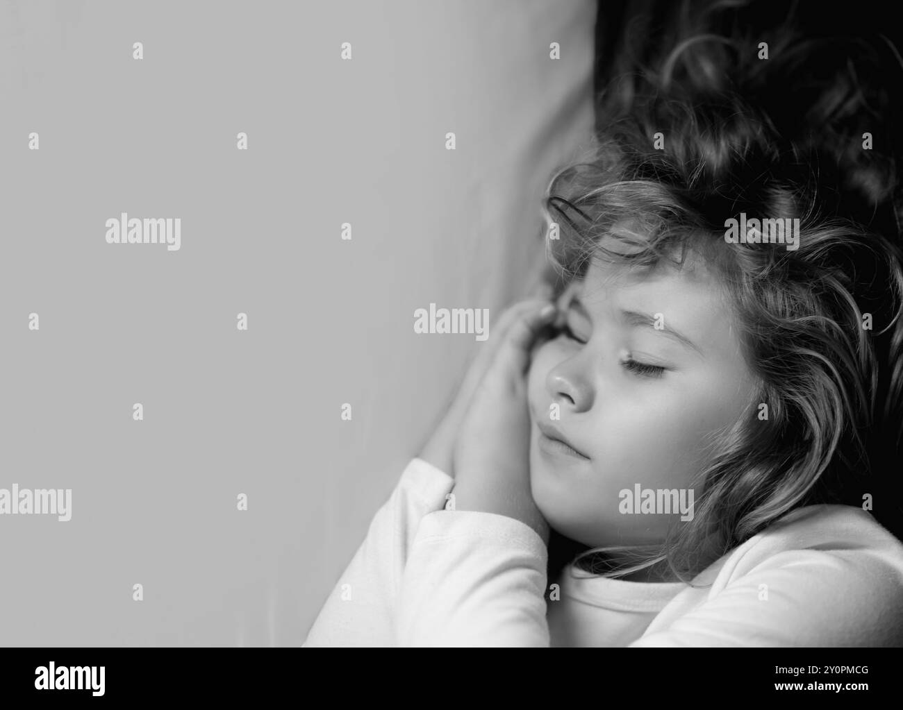 Child napping. Cute kid sleeping in bed. Sleeping kid face Stock Photo ...