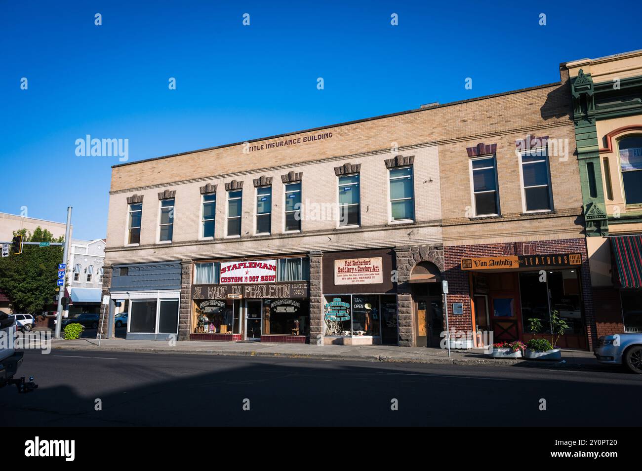 Old brick buildings from the 1880’s and 1890s in the main street of Pendleton OR, USA Stock ...