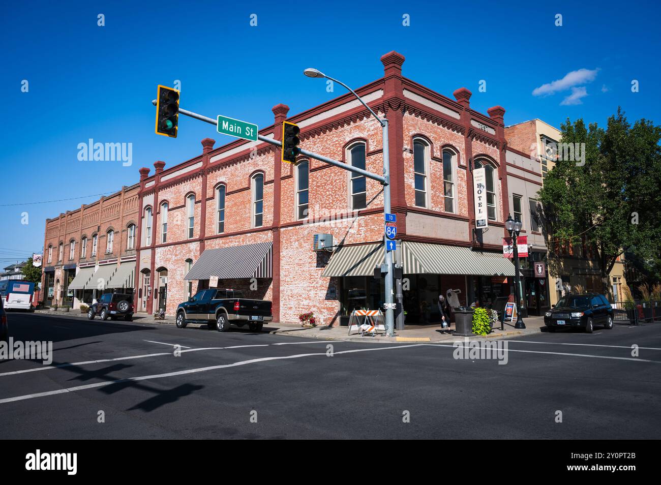 Old brick buildings from the 1880’s and 1890s in the main street of Pendleton OR, USA Stock ...