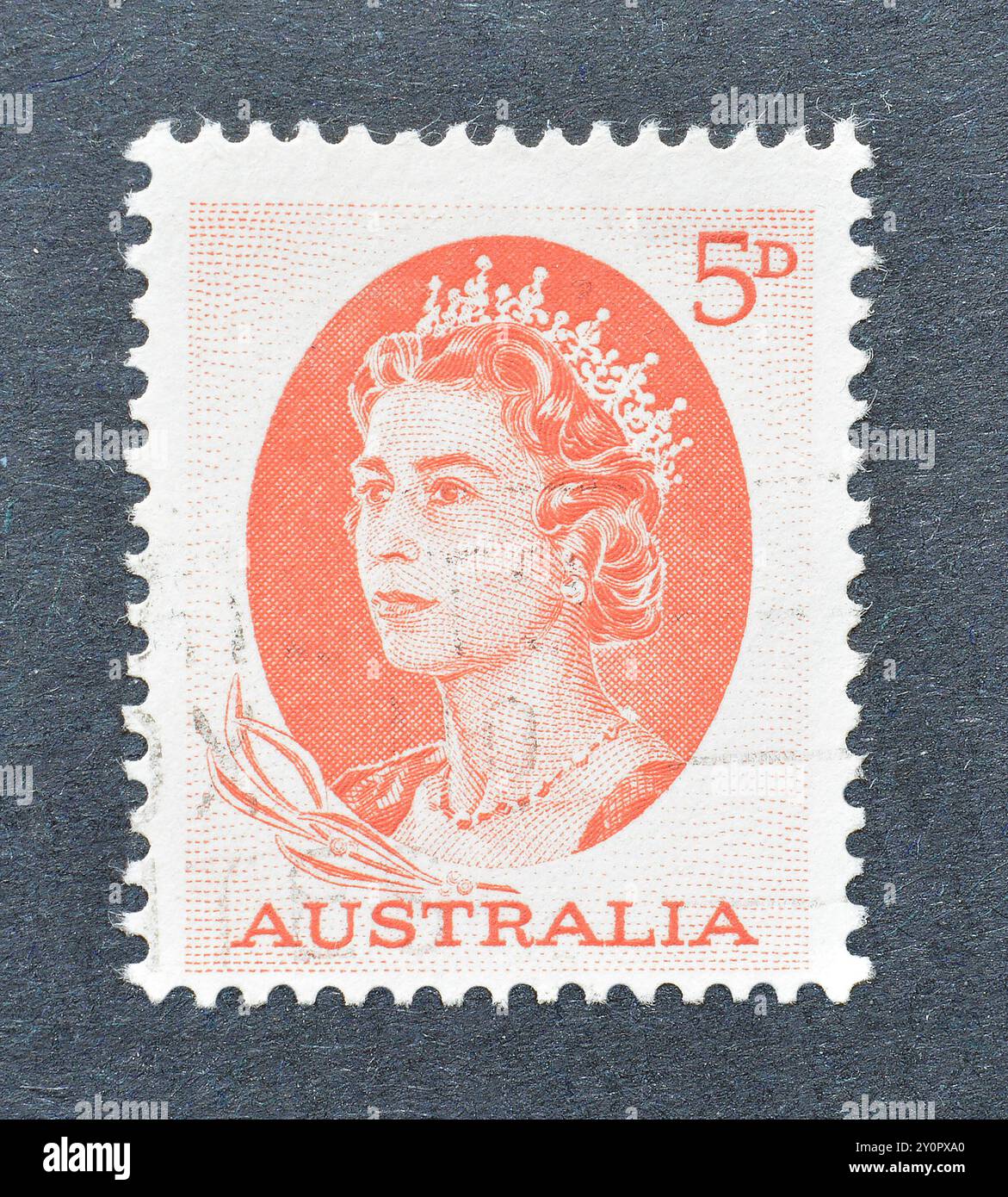 Cancelled postage stamp printed by Australia, that shows Queen ...