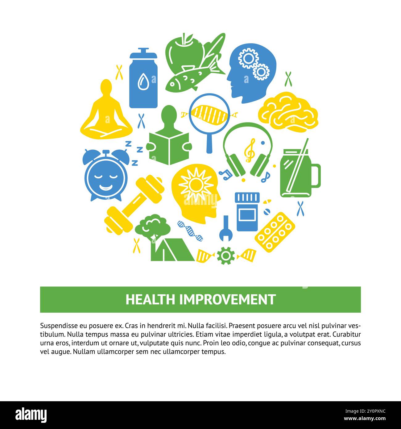 Health improvement round concept banner with silhouette icons in flat ...