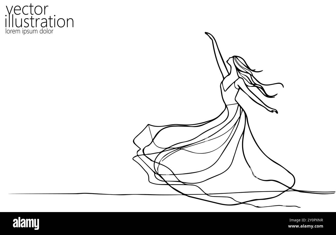 Continuous one single line art dancing girl concept. Beautiful woman ...