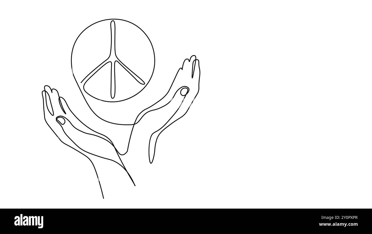 Continuous one single line art peace symbol in hands. No war peace ...