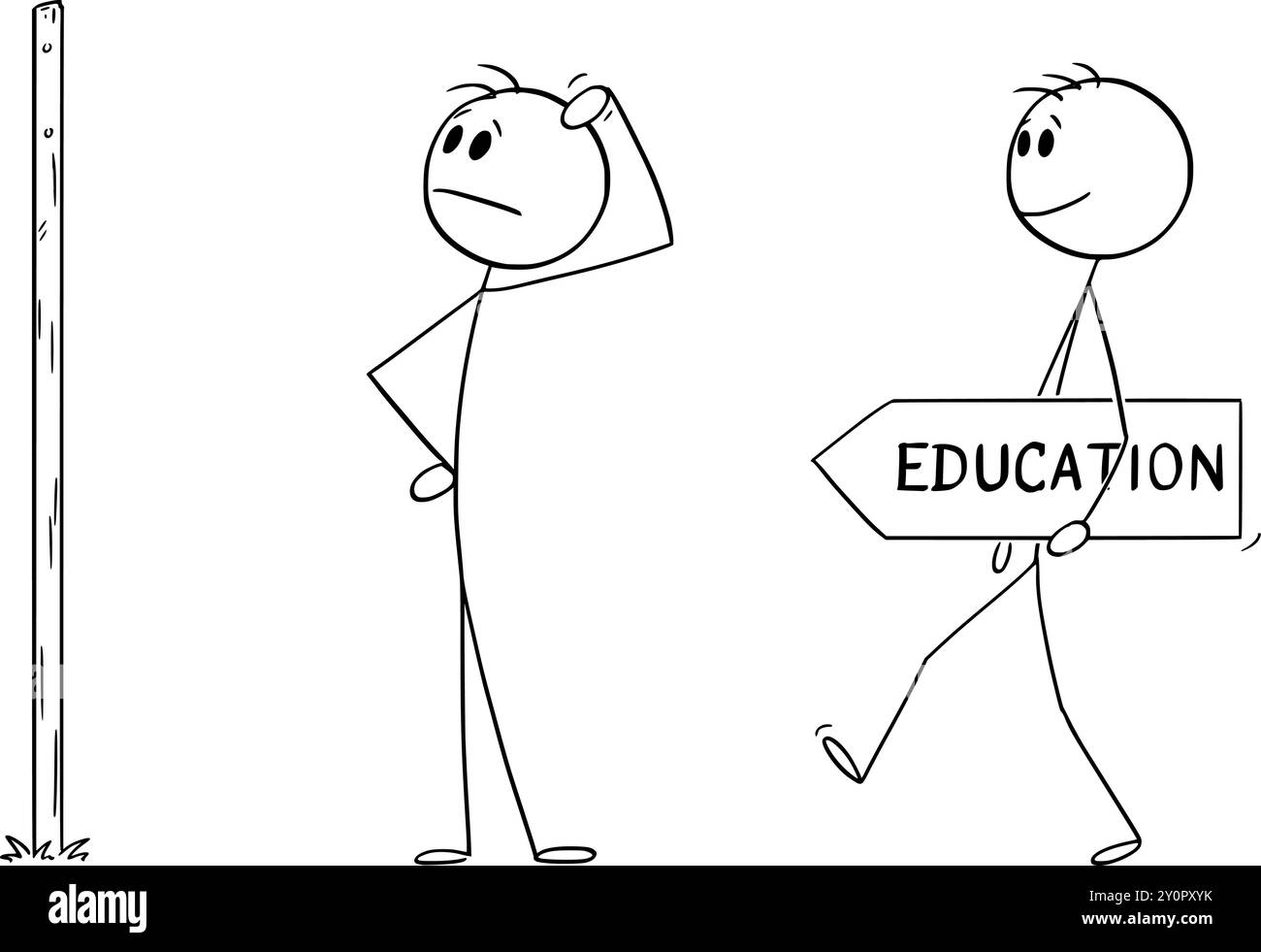 Looking for guide or help or with education, vector cartoon stick ...