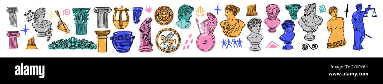 Colorful doodle illustration of Ancient Rome Sculptures Stock Vector ...