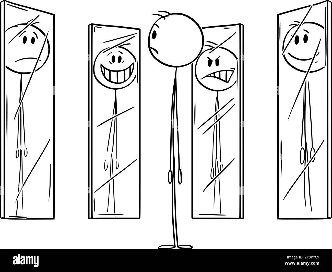 Person looking on various emotions of yourself in mirrors, vector ...