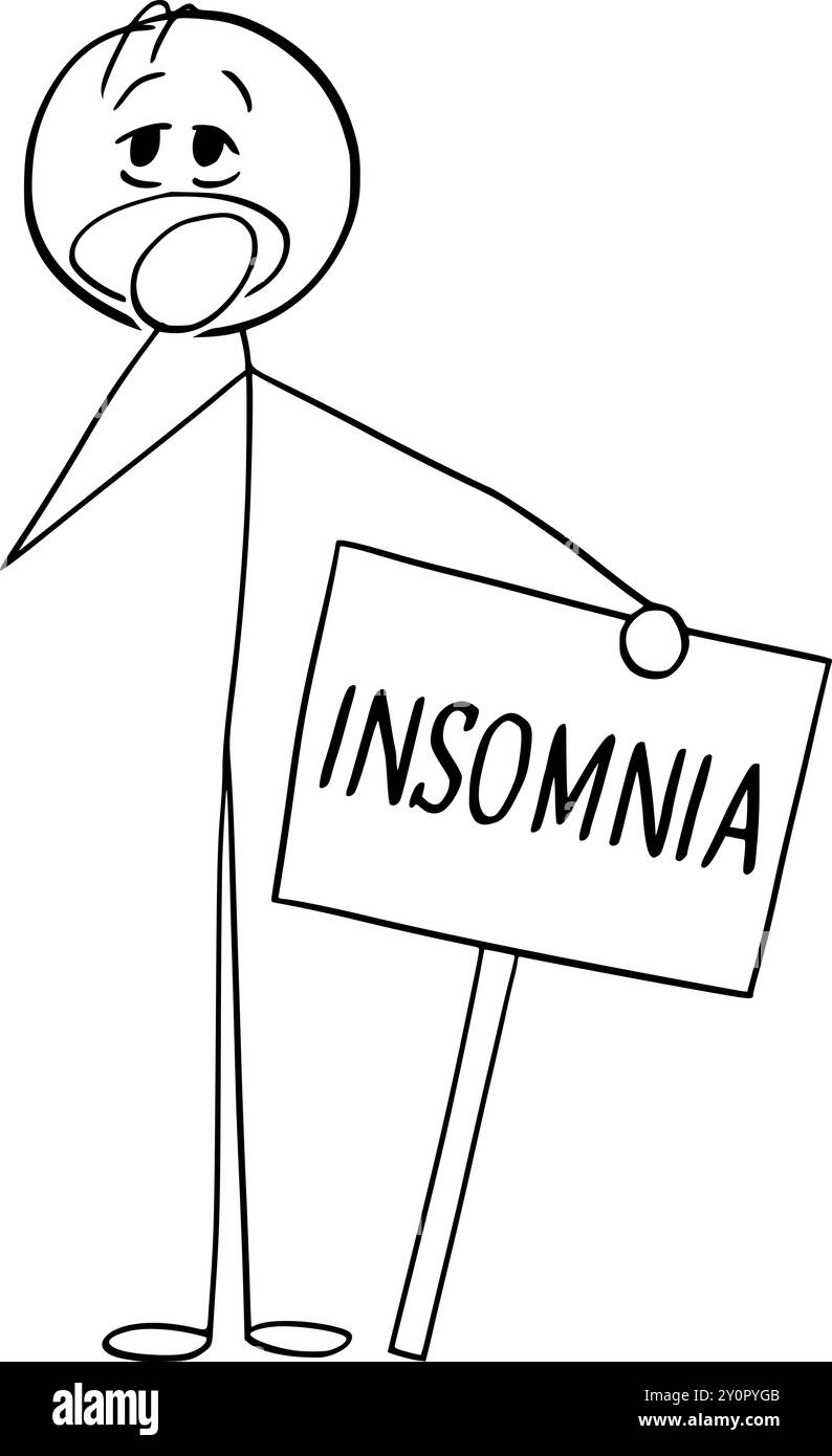 Sleepy person yawing with his hand in front of his mouth, insomnia sign ...