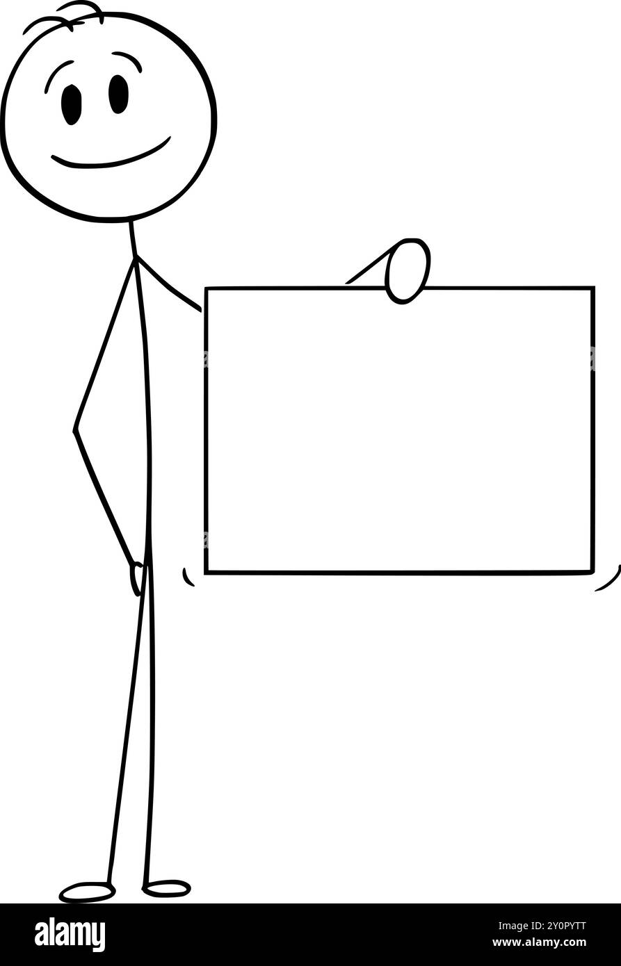 Confident person or businessman holding empty sign, vector cartoon ...