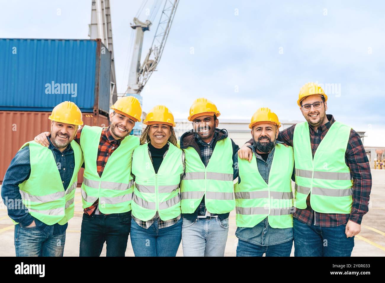 Maritime industry workers, Engineer team working at dock warehouse for ...