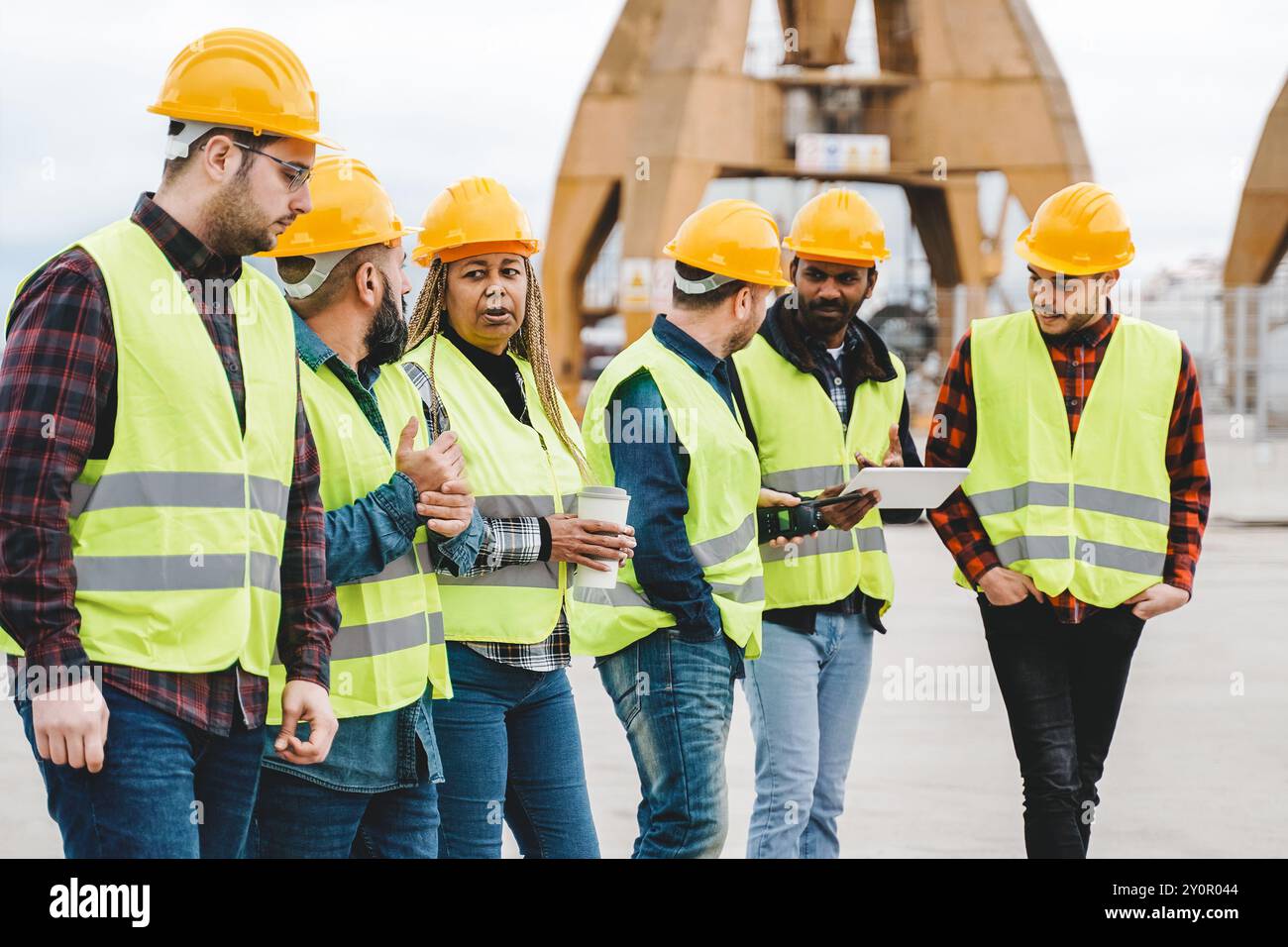 Maritime industry workers, Engineer team working at dock warehouse for ...