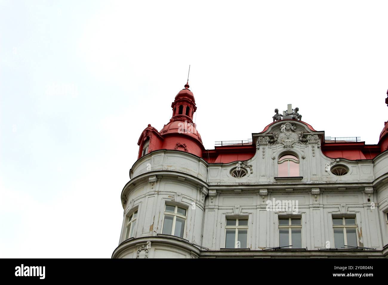 Ornate Red Turret and Facade of Historic European Building with Copy ...