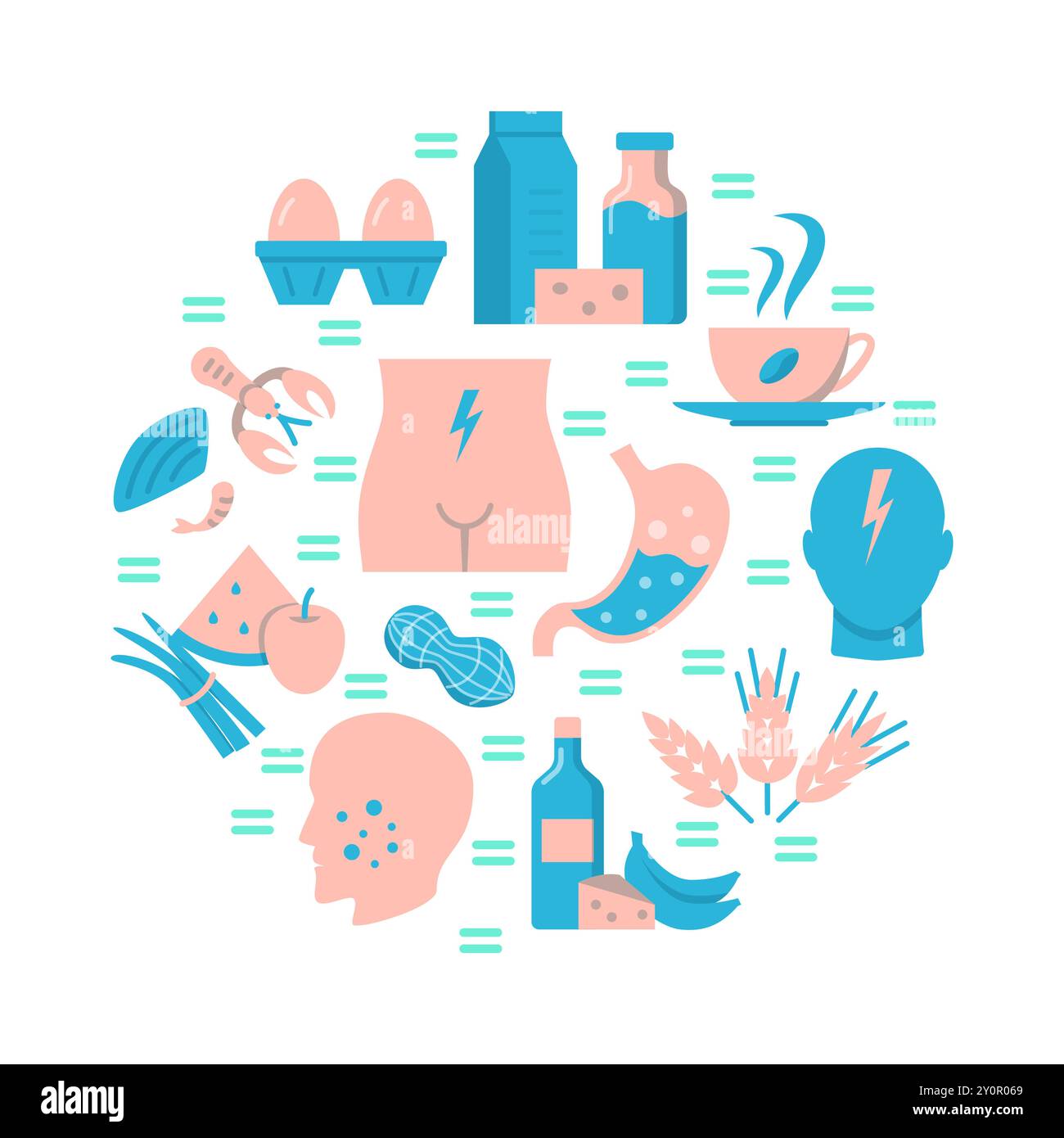 Food allergy round concept banner template in flat style. Background ...