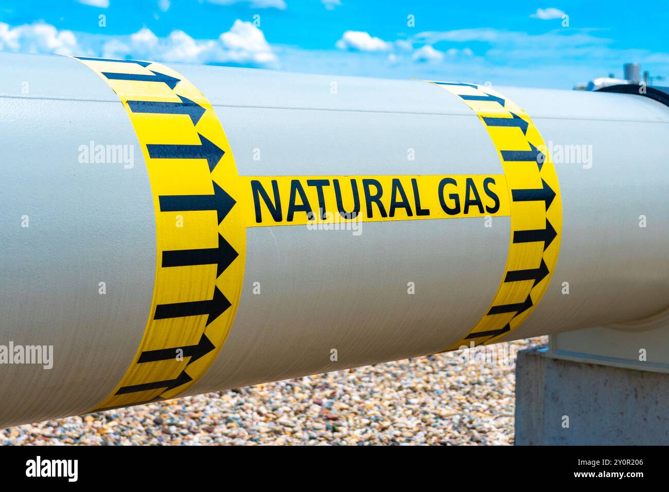 A huge diameter gas pipeline with a gas transportation direction ...