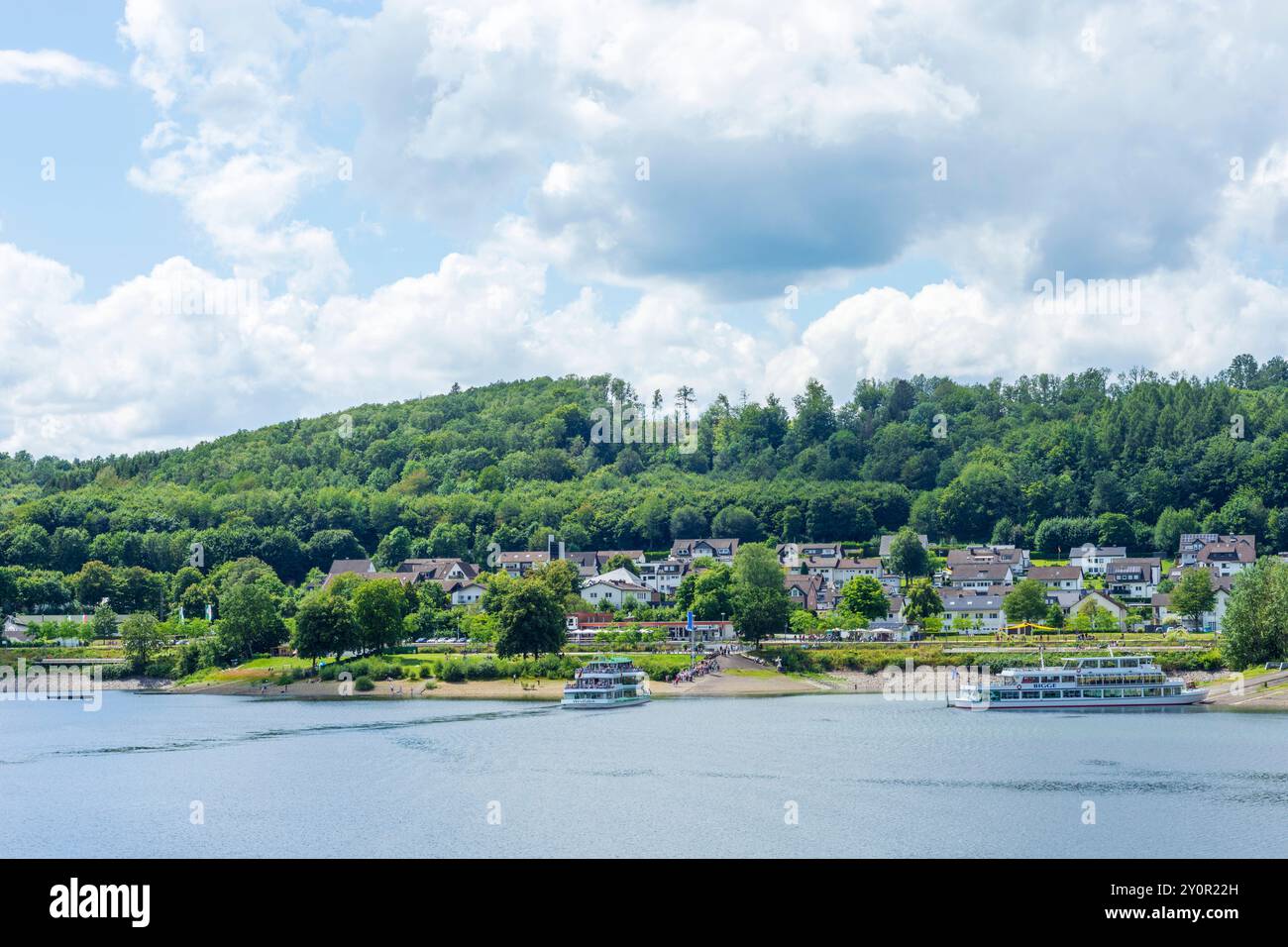 lake Biggesee Bigge Reservoir at Sondern, passenger ship Olpe Sauerland ...