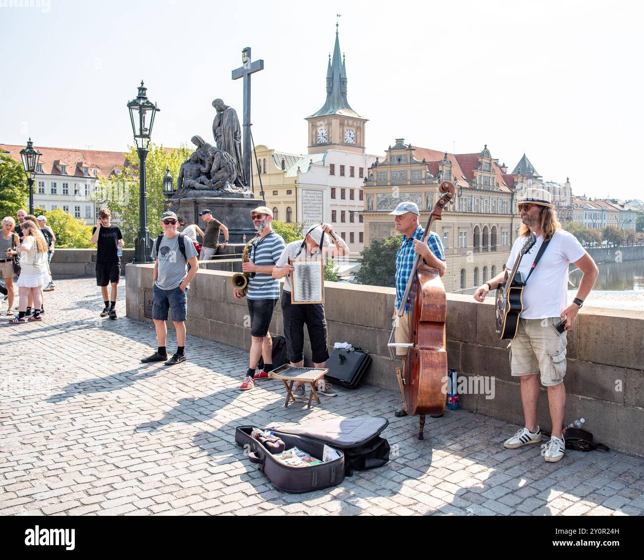 Street musicians performing on the Charles bridge in Prague, capital of ...