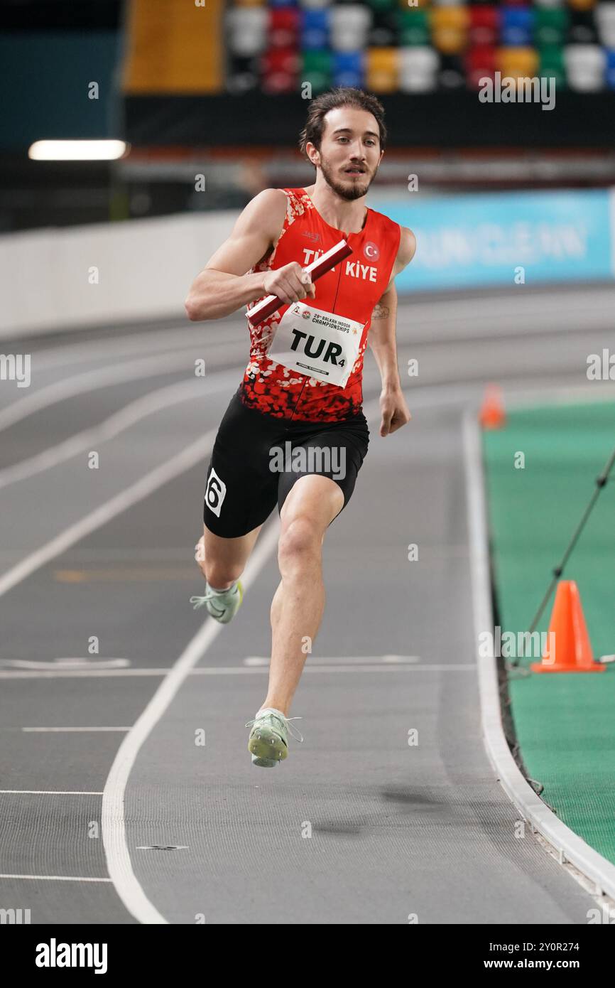 ISTANBUL, TURKIYE - FEBRUARY 10, 2024: Undefined athlete running 4x400 ...
