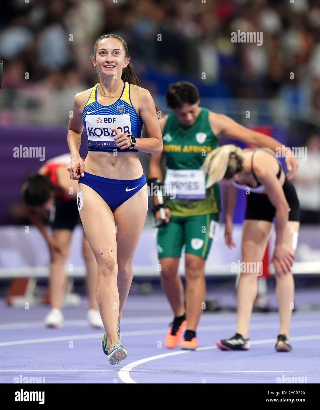 Ukraine's Nataliia Kobzar after winning the Women's 400m T37 Final during the Para Athletics at ...