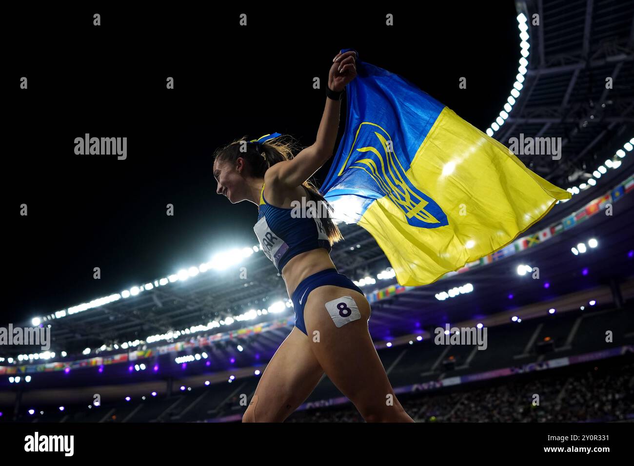 Ukraine's Nataliia Kobzar after winning the Women's 400m T37 Final during the Para Athletics at ...