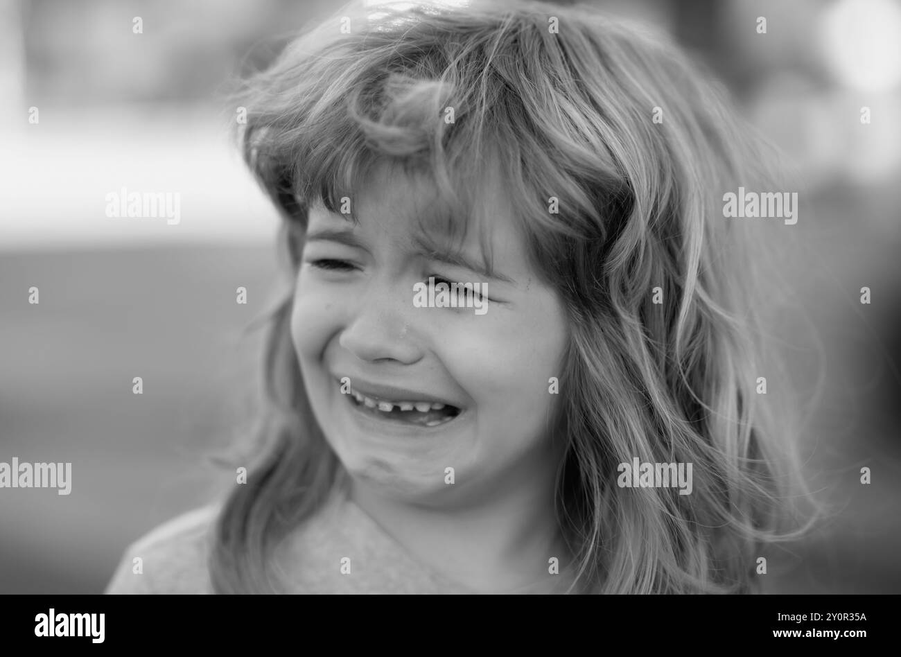 Portrait of crying kid with tears weeping emotion, hurt in pain. Tear ...