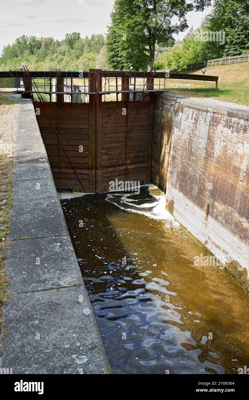 Nemnovo sluice lock of Augustow Canal is architectural hydrotechnical ...