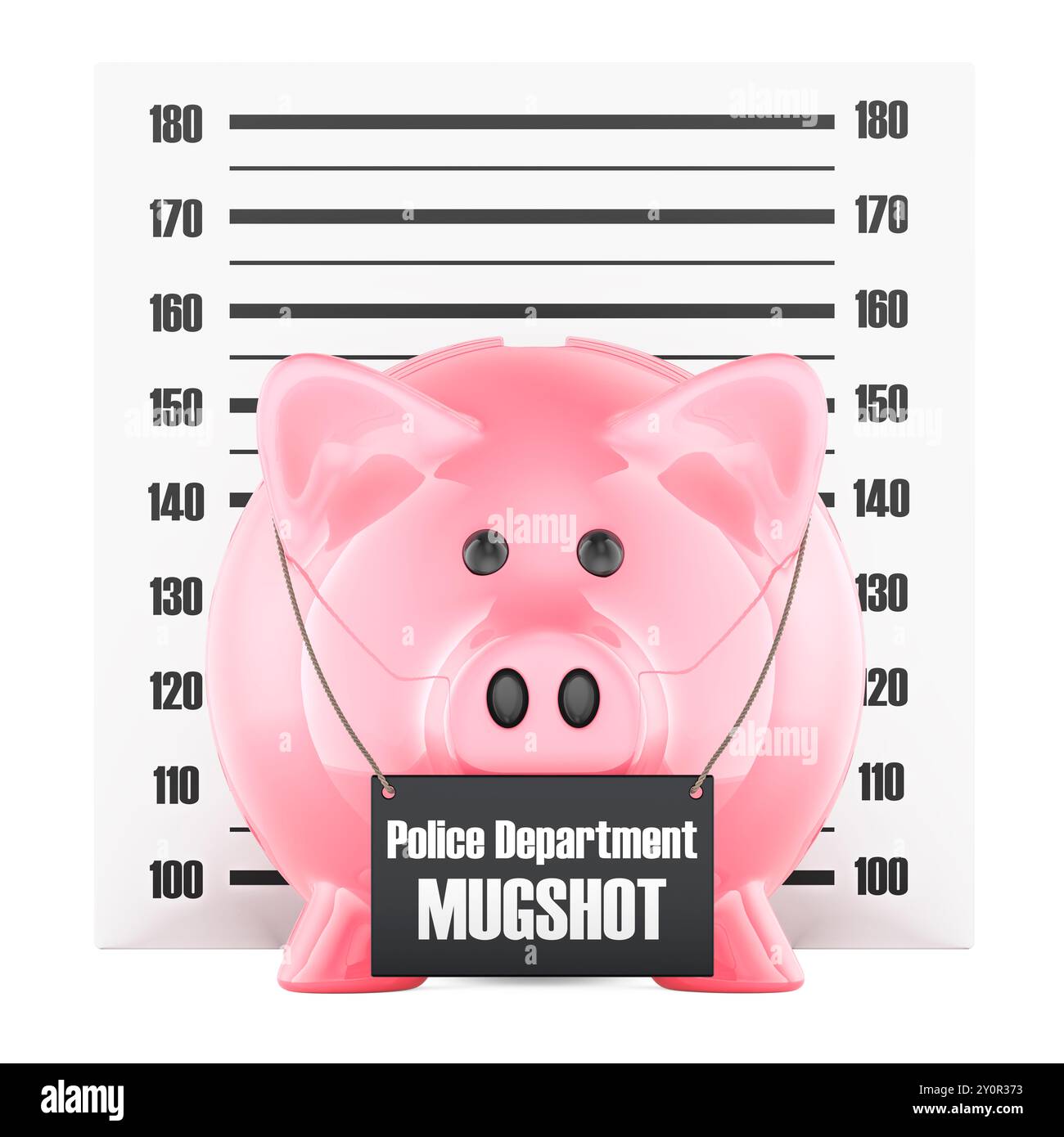 Piggy bank with police department mugshot. Financial crime, concept. 3D ...