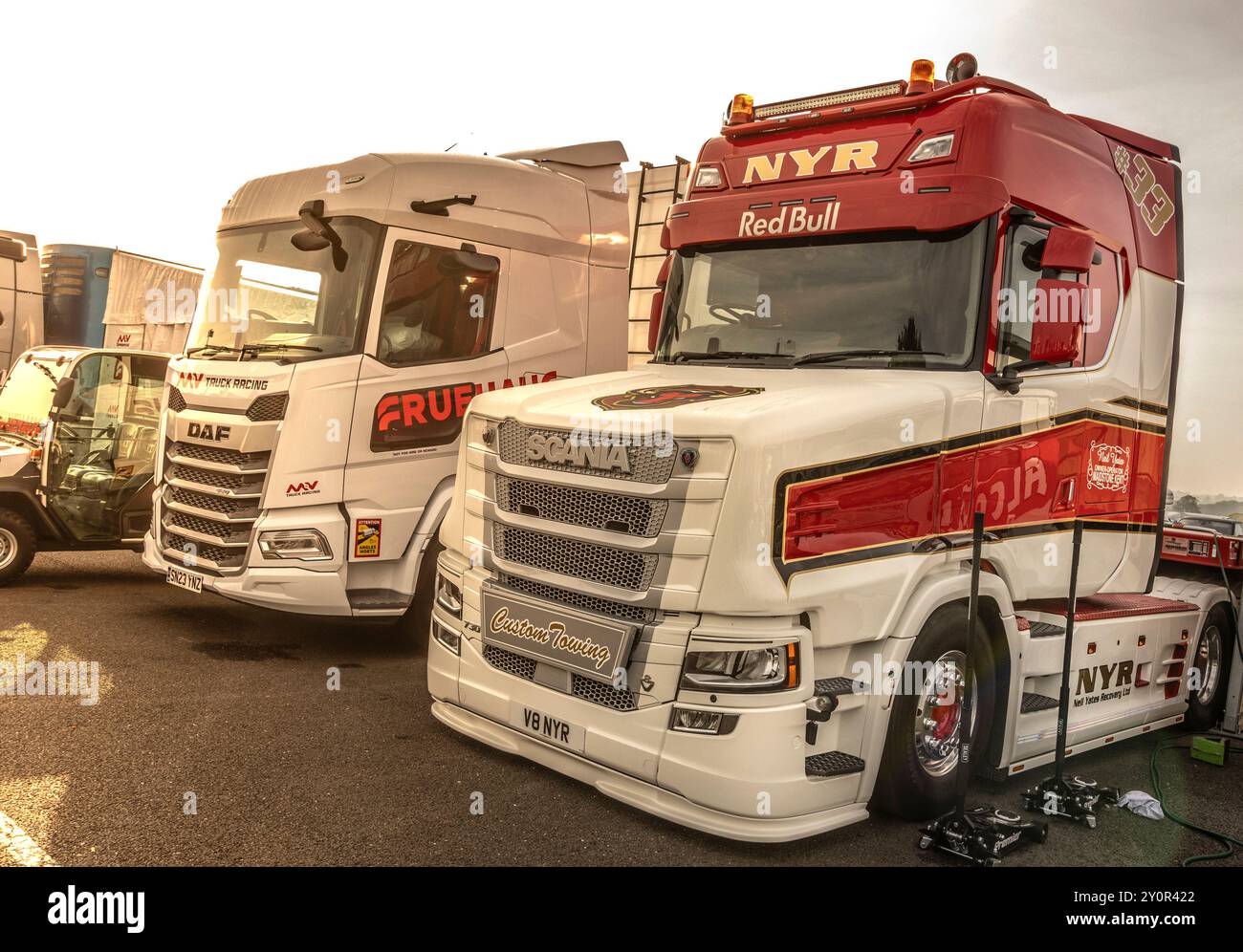 Early morning at Snetterton Motor Circuit for the 2023 British Truck Racing event, Norfolk, UK ...