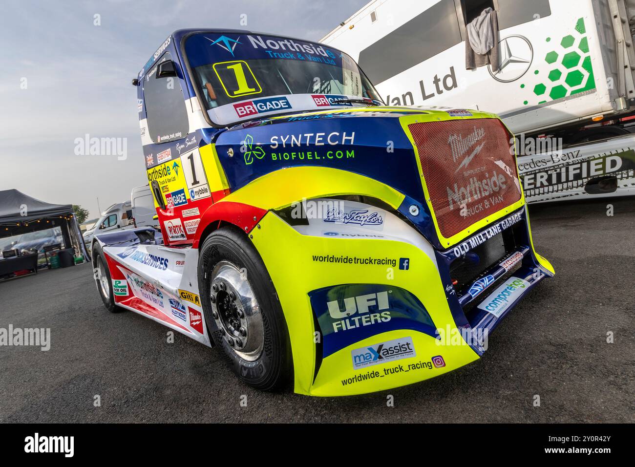 Ryan Smith's Worldwide Truck Racing Daimler Freightliner in the paddock ...