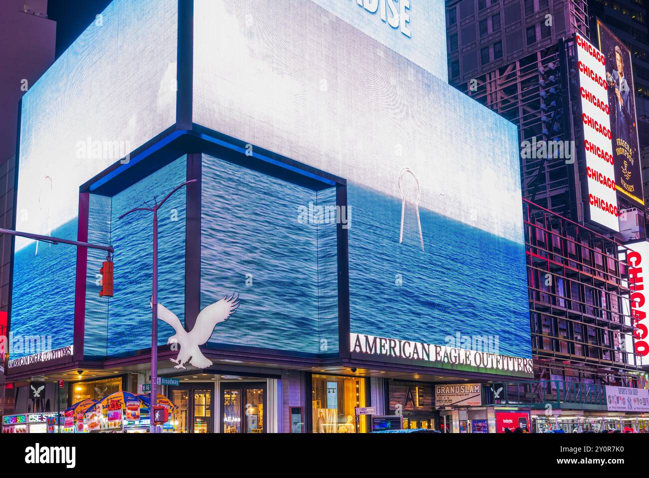 View of illuminated digital billboard in Times Square displaying ...