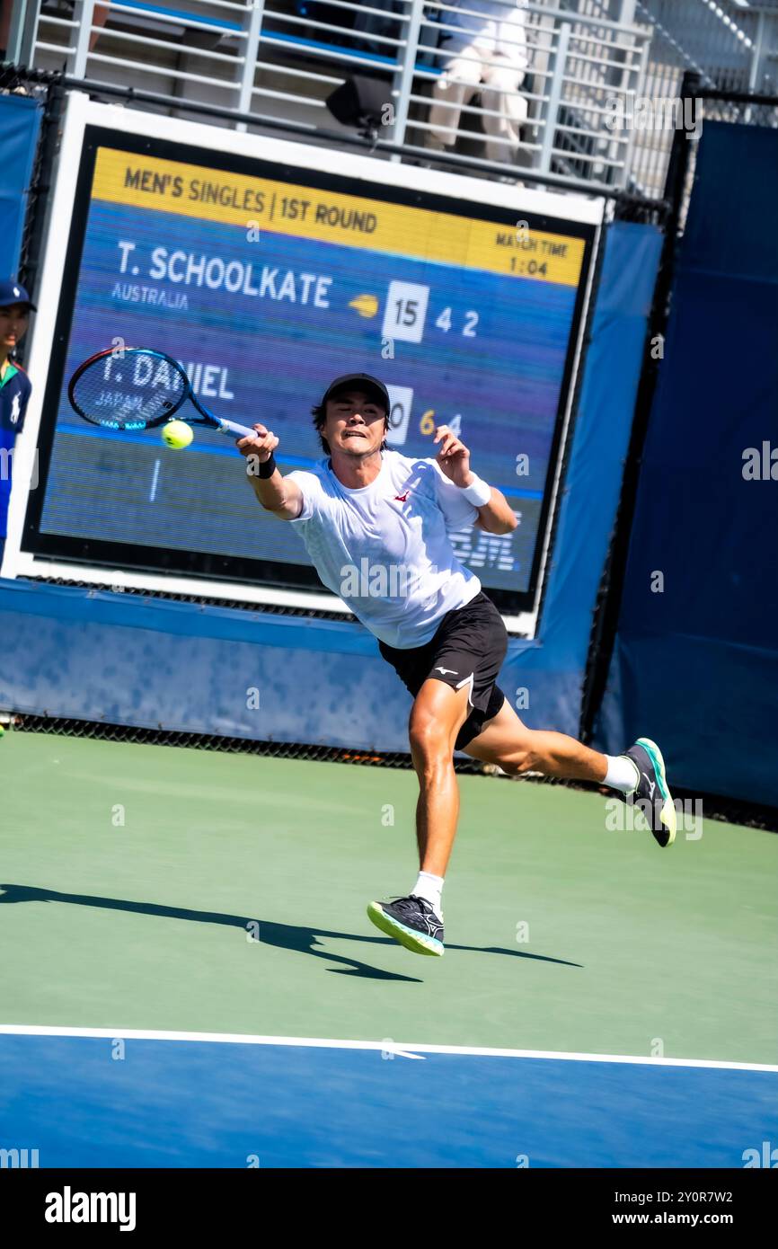 Taro Daniel (JPN) competes in round 1 of the 2024 US Open Tennis Stock ...