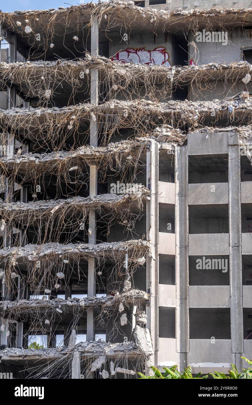 Demolition of a former office building, after complete gutting only the ...