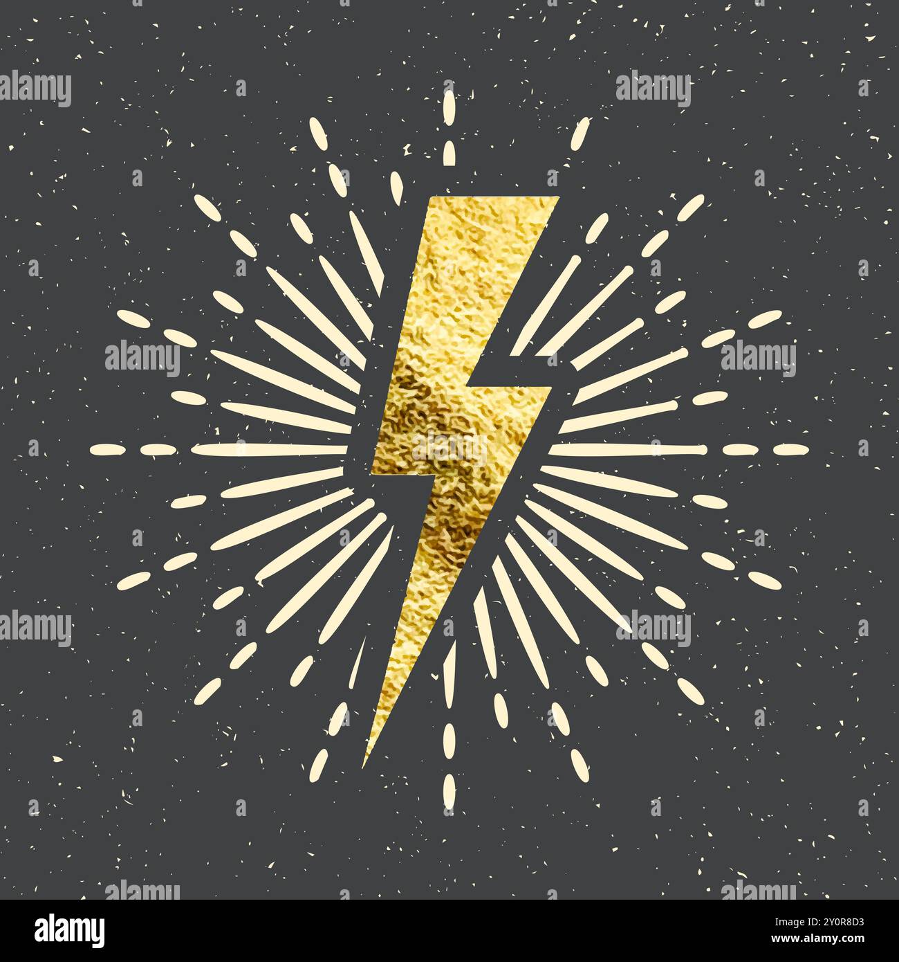 Vintage golden lightning bolt and sun rays. Gold foil texture ...