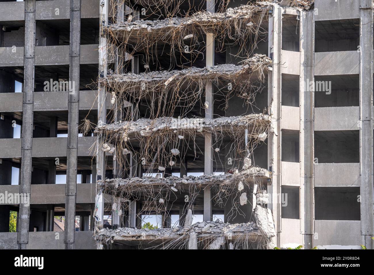 Demolition of a former office building, after complete gutting only the ...
