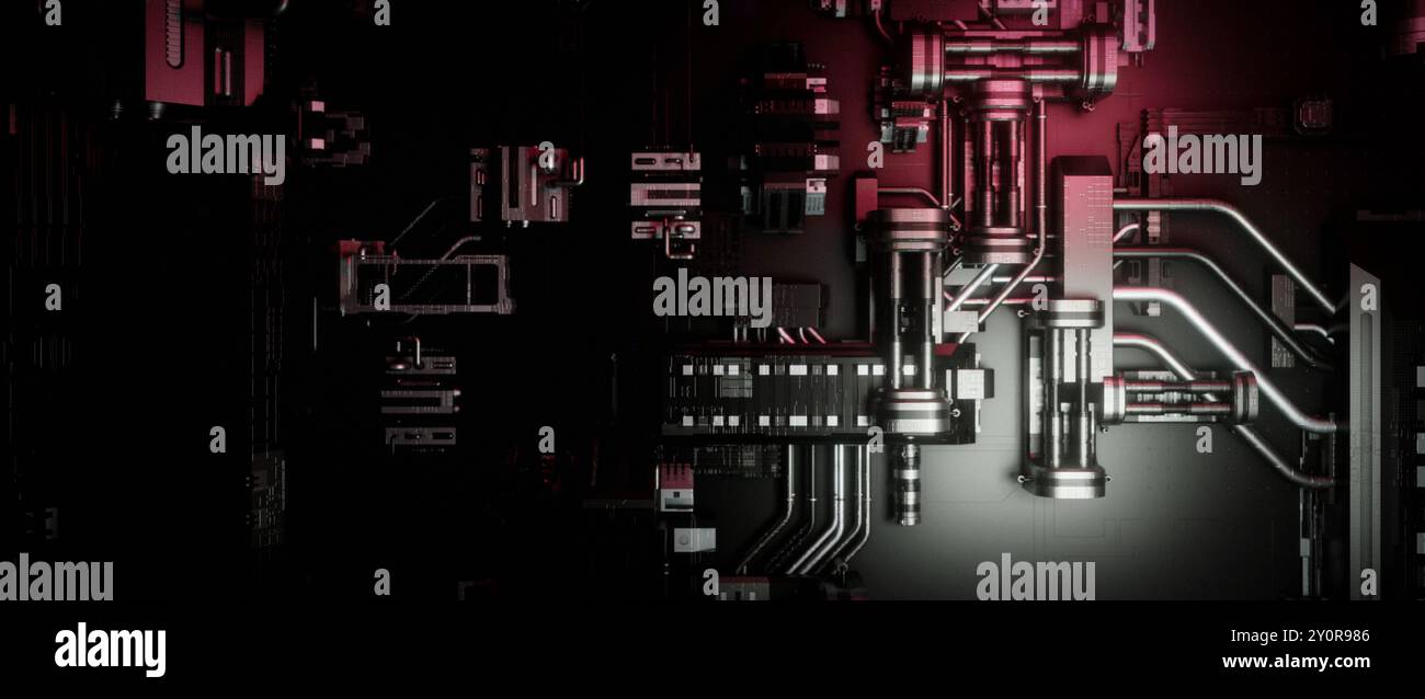 A futuristic abstract image depicting a complex network of circuitry ...