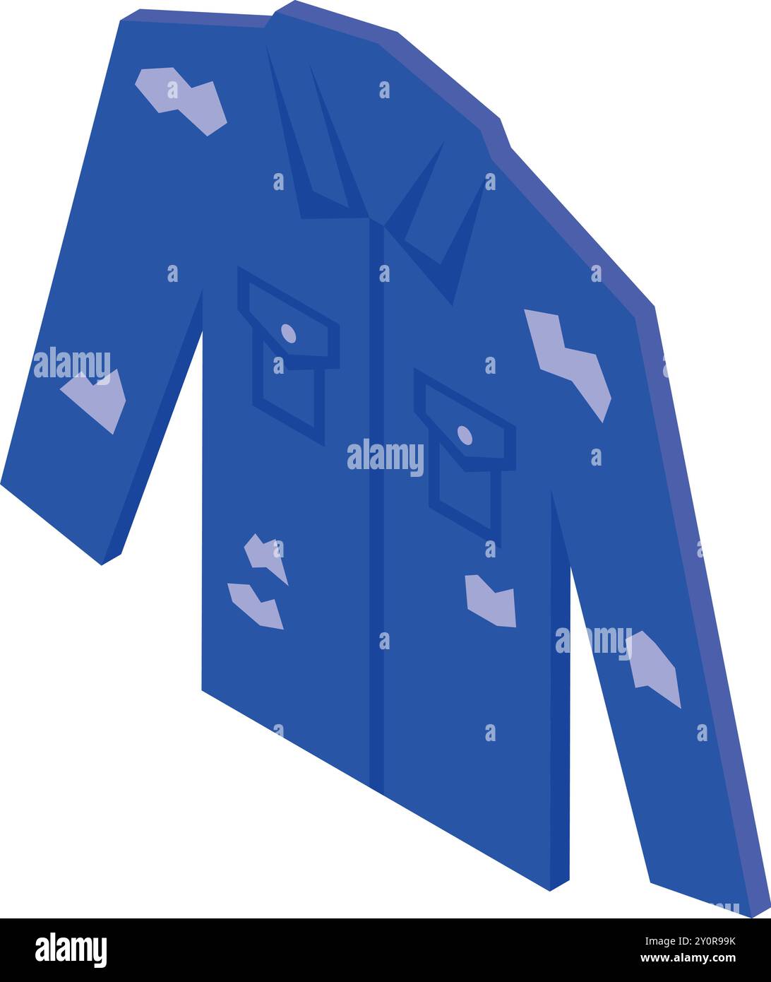 Blue denim work shirt with folded sleeves on a white background ...