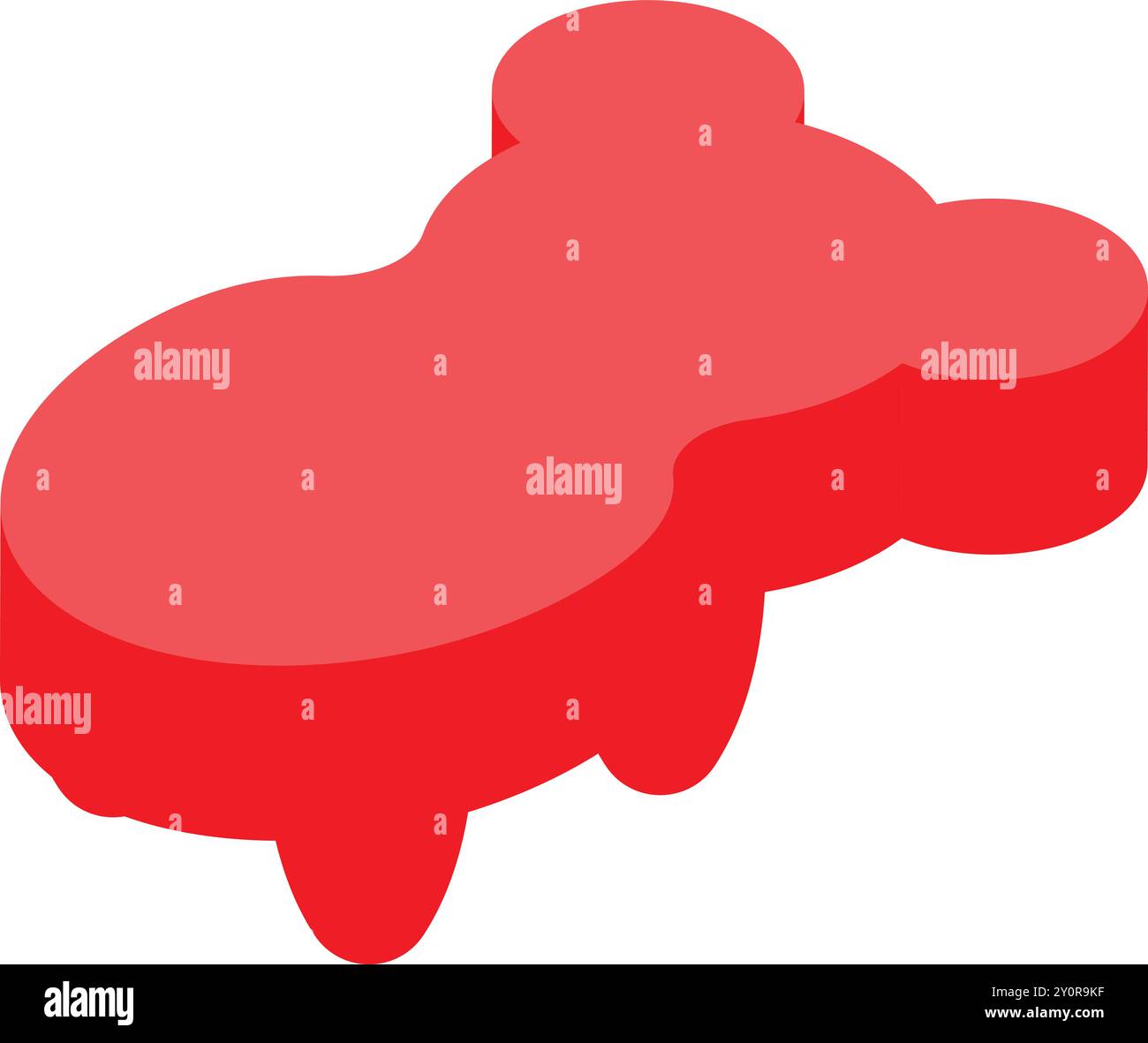 Simple red 3d bear shape lying down, viewed from a high angle on a ...